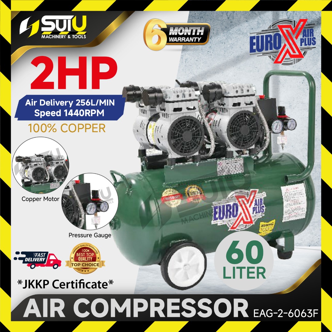 [COMPRESSOR ONLY] EUROX AIR PLUS EAG-2-6063F / EAG26063F 60L 2HP Air Compressor / Kompressor 1 ...