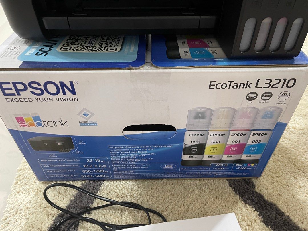 Epson EcoTank L3210 (Black) A4 All-in-One Ink Tank Printer, Computers ...
