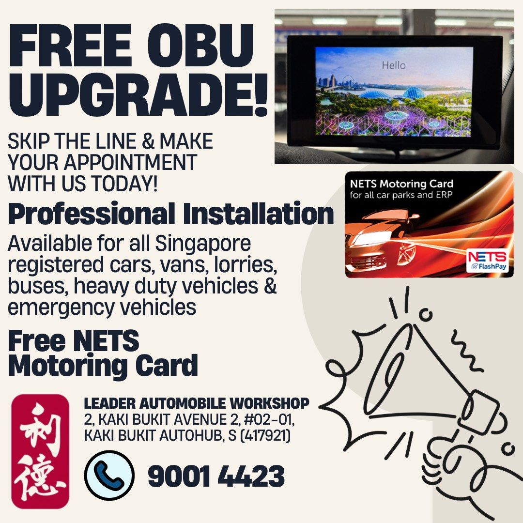 🌟LTA AUTHORISED WORKSHOP🌟 FREE OBU UPGRADE 🚙 + FREE NETS MOTORING CARD ...