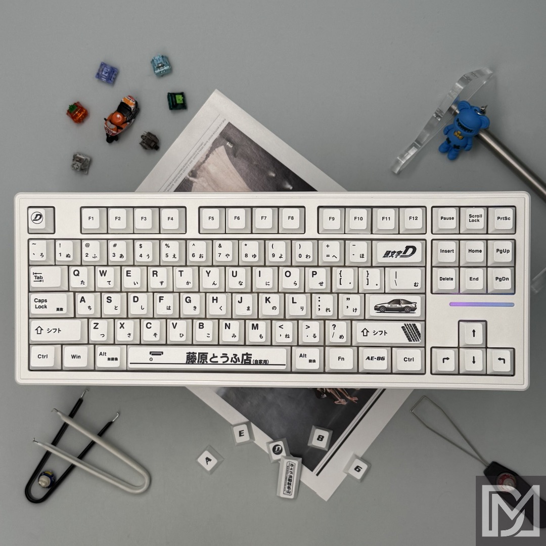 Initial-D AE86 Keycap PBT Dye Sub Cherry Takumi White Keycaps 125pcs ...
