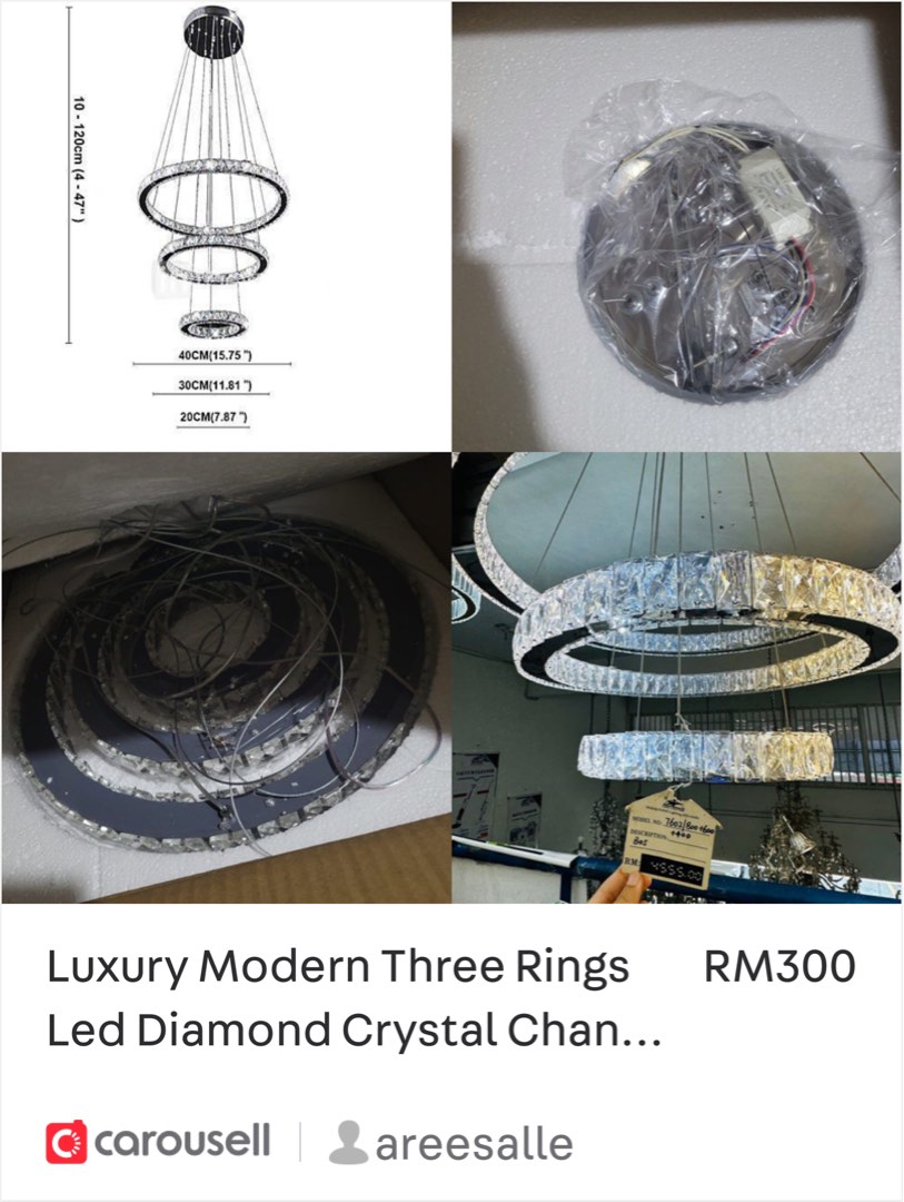 Luxury Modern Three Rings Led Diamond Crystal Chandelier Ceiling Light ...