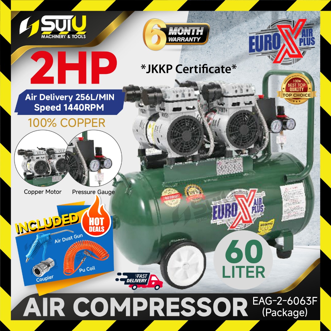[PACKAGE] EUROX AIR PLUS EAG-2-6063F / EAG26063F 60L 2HP Air Compressor / Kompressor 1.5kW ...