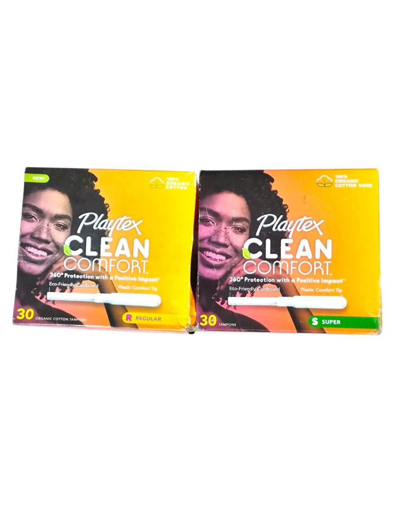 Playtex Clean Comfort Organic Cotton Tampons, Regular & Super ...