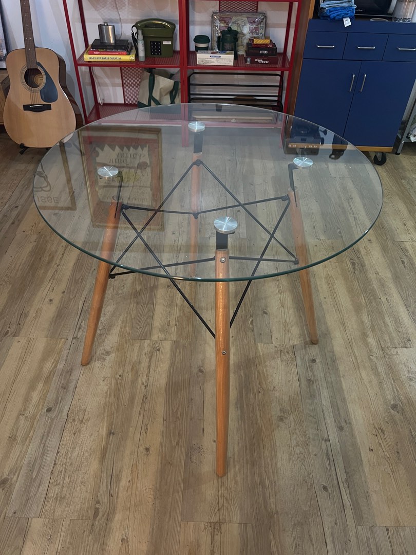 Round Clear Glass Table (90CM), Furniture & Home Living, Furniture ...