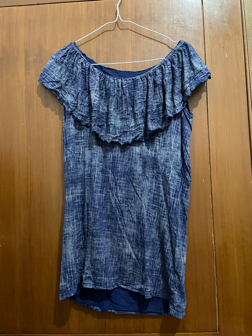 Y2K Sabrina Blouse in Blue. Blus model sabrina warna biru, Fesyen Wanita, Pakaian Wanita, Atasan ...