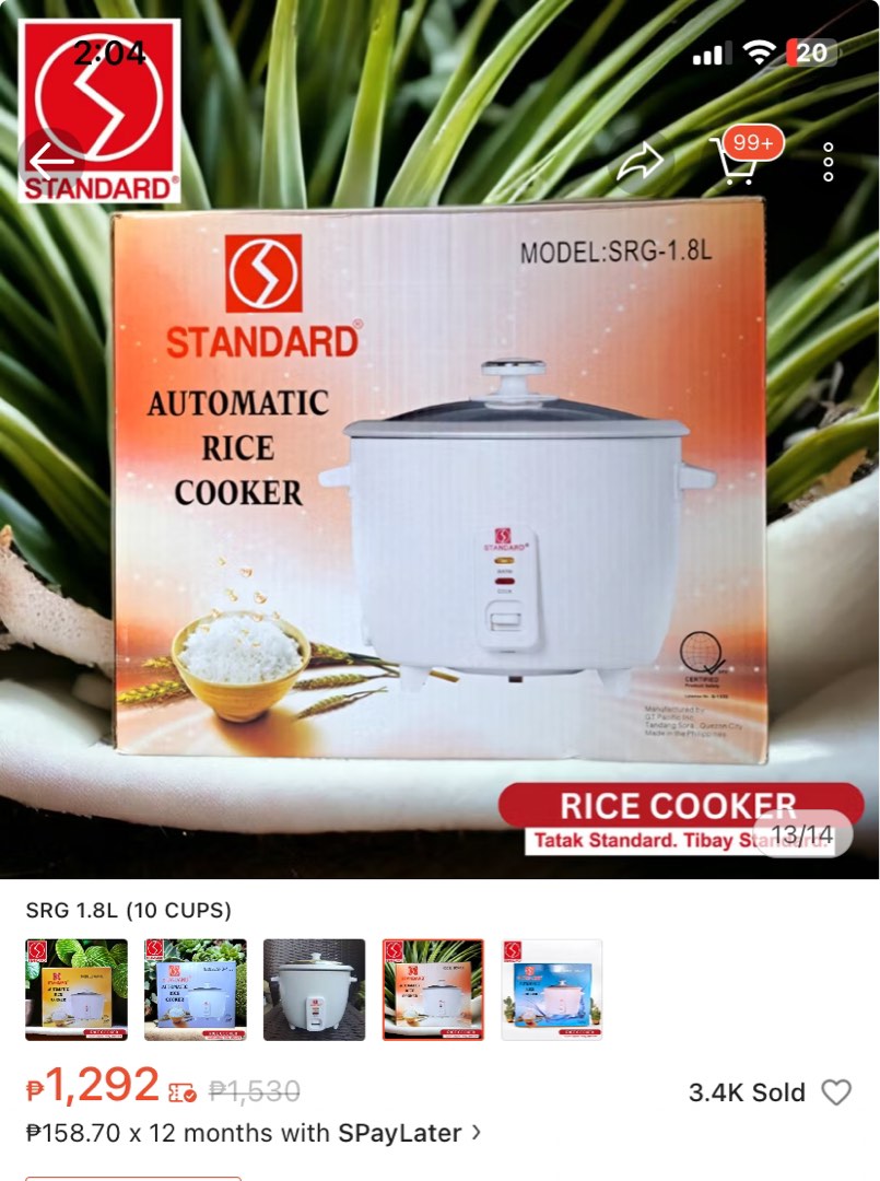 Standard Rice Cooker 1.8L, TV & Home Appliances, Kitchen Appliances ...