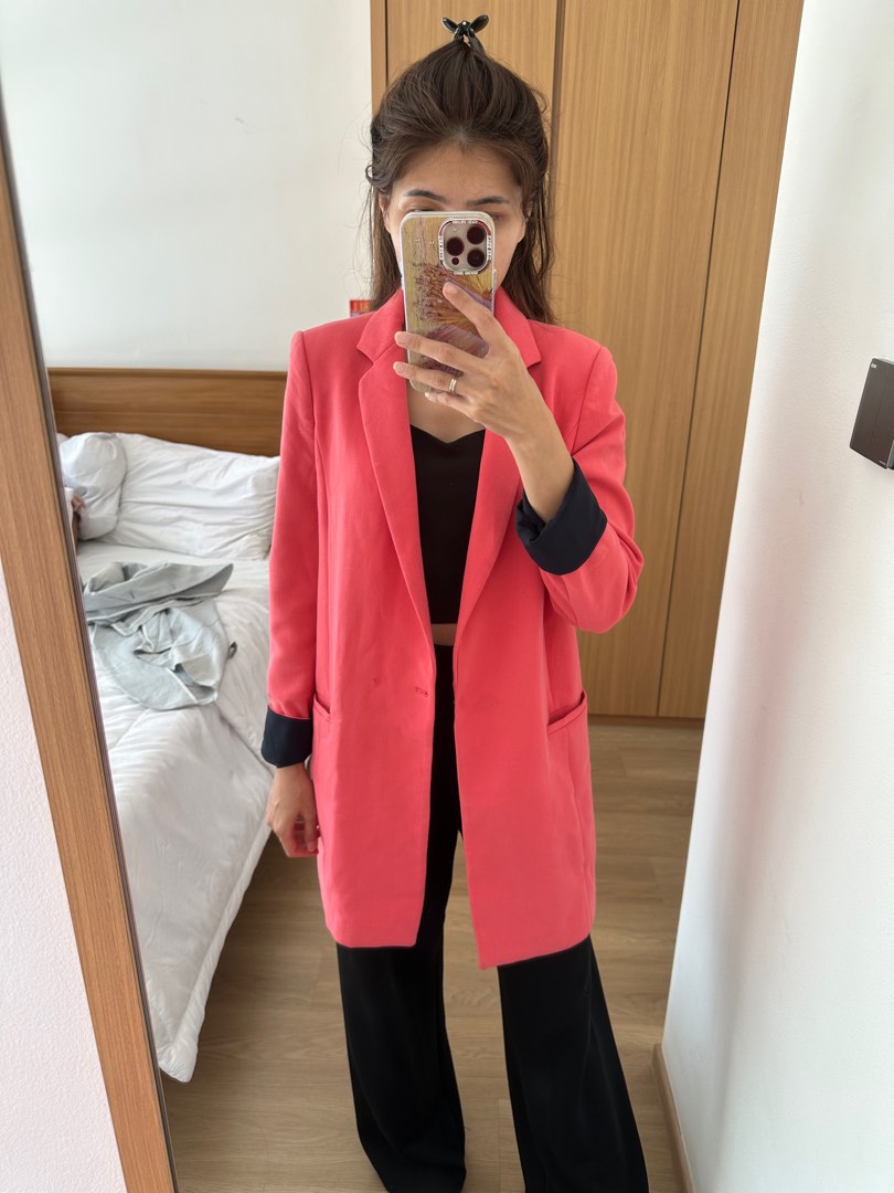 Super premium long blazer pink stik balik hitam black brand LAP korea ...