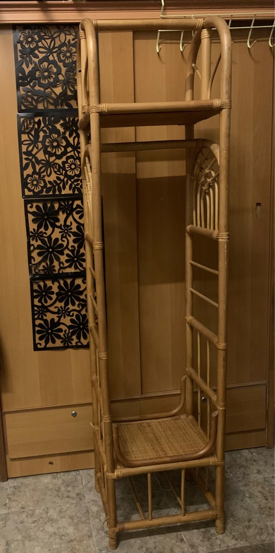 (166cm) Vintage rattan Furniture shelf Curvy rattan rack rattan rack ...