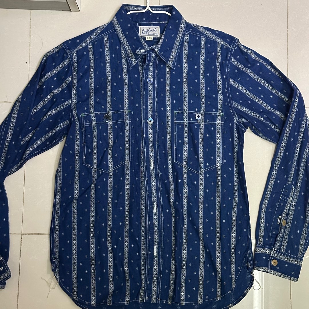 日製 TugBoat 男裝 藍白 直間 Wabash 恤衫 Momotaro Jelado Samurai Buzz Rickson ...