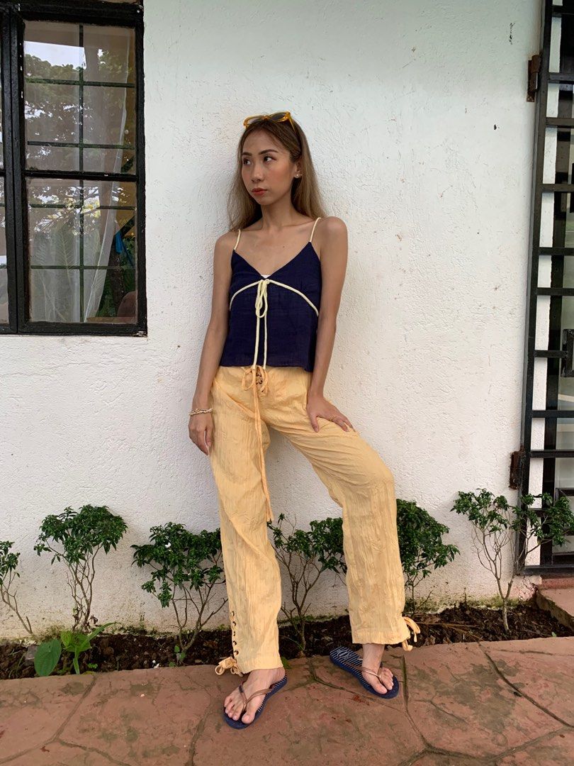 Halohalo Goodtimes Yeeha Lace Up Pants in Butter Yellow, Women's ...