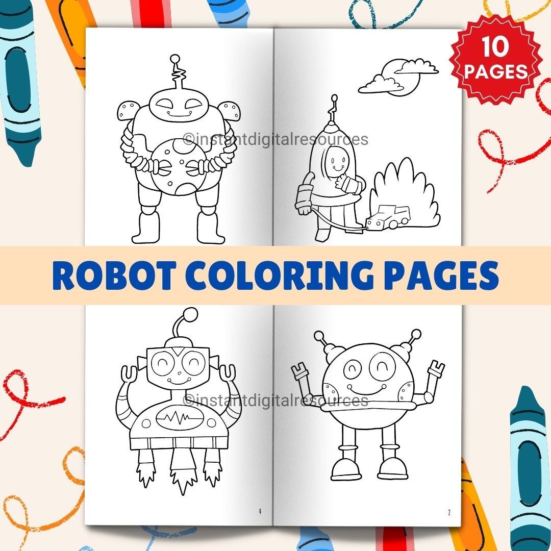 IDR25 Printable Pdf Robot Space Theme Coloring Activity Pages, Hobbies ...