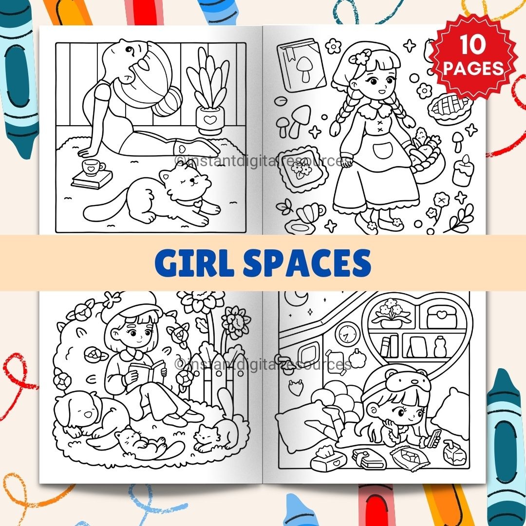 IDR28 Printable Pdf Sweet Cute Girl Spaces Coloring Activity Pages ...