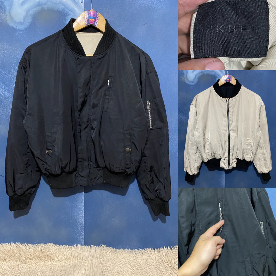 KBF Reversible Bomber Jacket Black/White, Men's Fashion, Coats, Jackets and Outerwear on Carousell