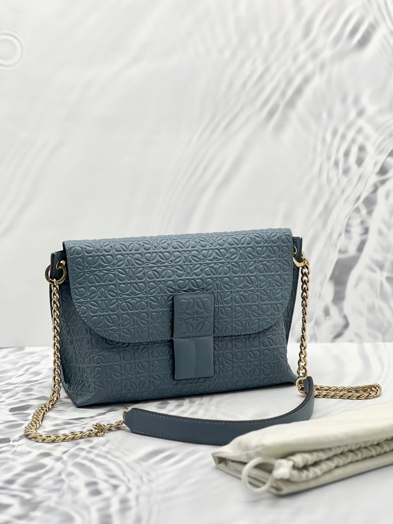LOEWE AVENUS ANGRAM EMBOSSED LEATHER CROSSBODY BAG GHW IN BLUE COLOR ...