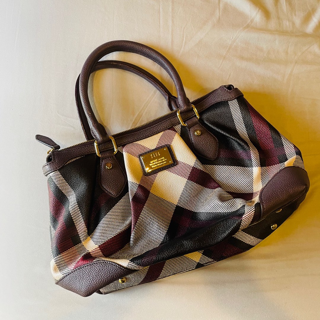 Mint Condition! Authentic DAKS London Checkered Bowling Bag in Plum ...