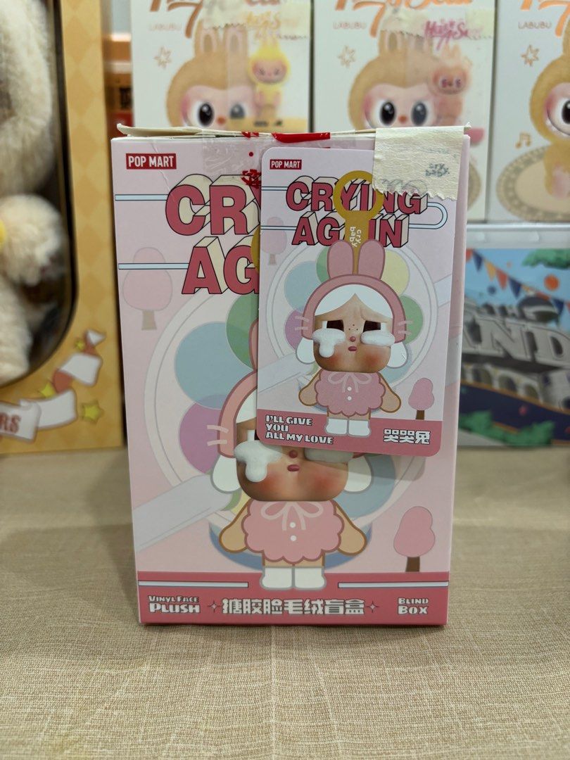 [POPMART] Crybaby Crying Again Vinyl Face Plush (Pink Bunny), Hobbies ...