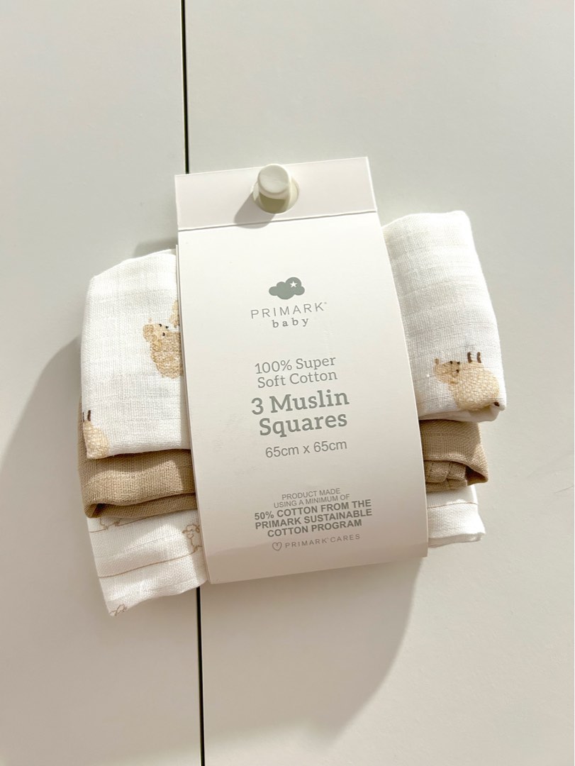 PRIMARK MUSLIN 65 x 65 CM (2/2) 3pk Sheep Muslin Cloths, Babies & Kids ...