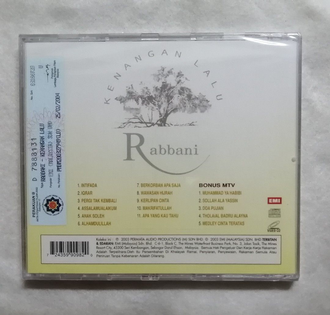 Rabbani Kenangan Lalu VCD Baru Sealed Karaoke Vokal Original (143 M1), Hobbies & Toys, Music ...
