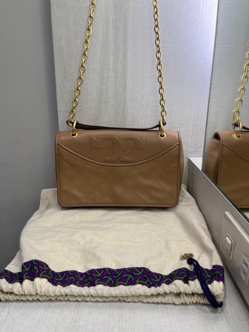 Tory Burch Alexa Leather Two-Way Flap Bag with Chain in Aged Vachetta ...