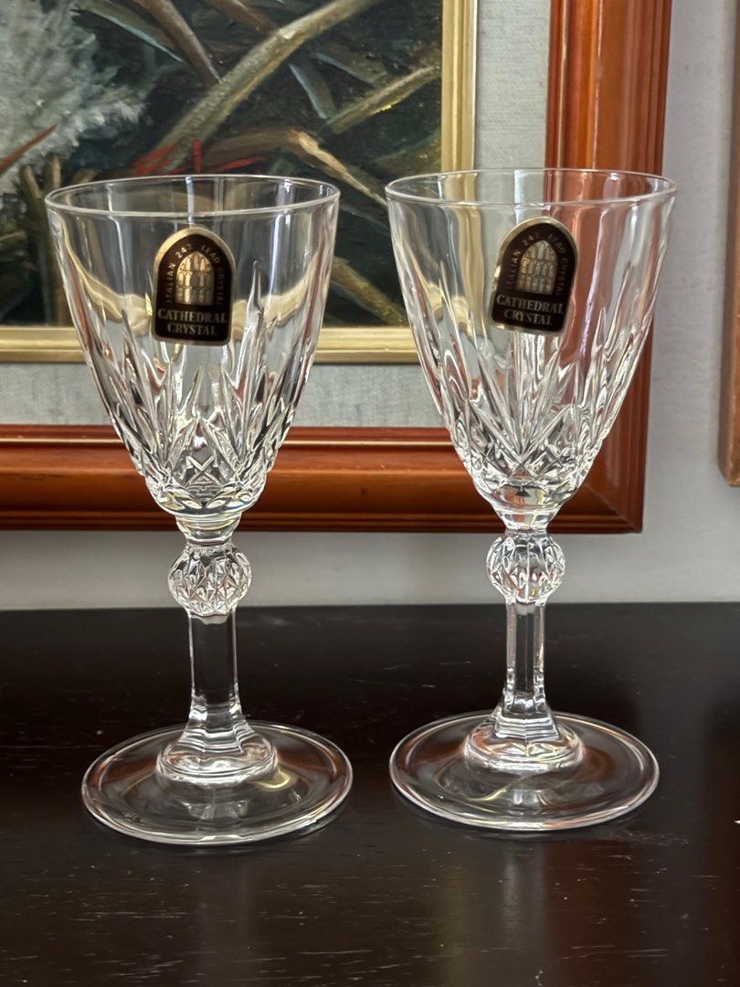 Vintage Italian Cathedral Crystal Wine Glasses by Dema ( Set of 2 ...