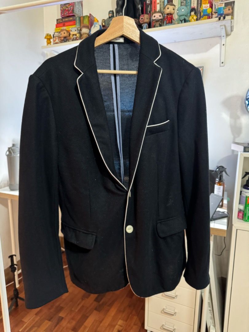 ZARA Blue coat with white piping - US 38, Men's Fashion, Coats, Jackets ...