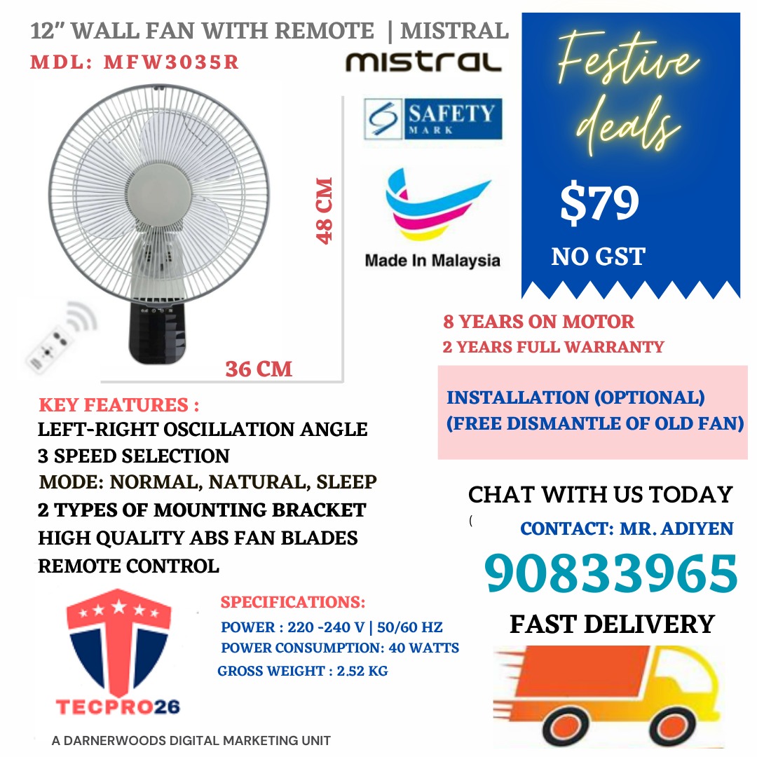 12"/16" WALL MOUNTABLE FAN WITH REMOTE CONTROL (100% AUTHENTIC ...