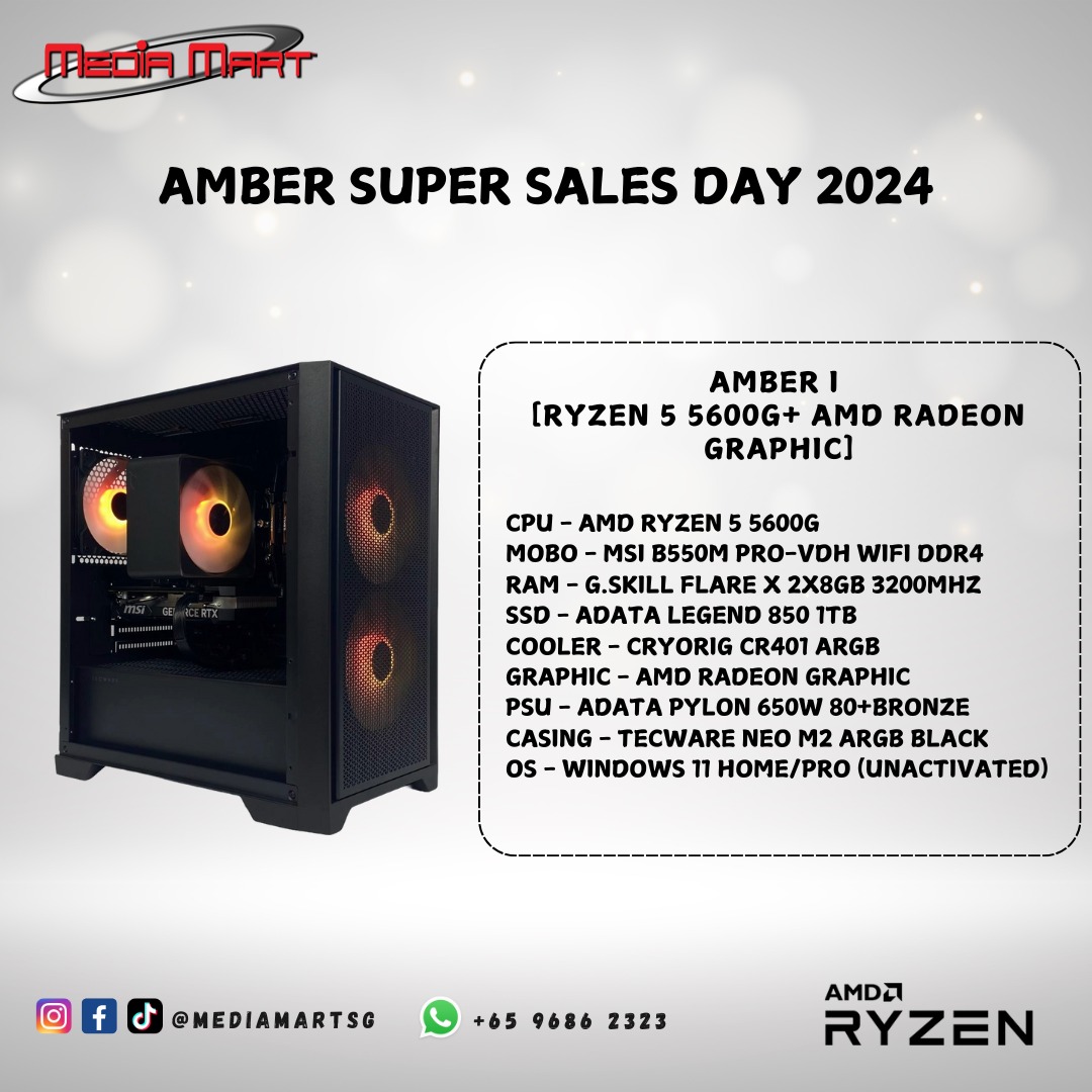 AMBER SUPER SALES DAY - AMD RYZEN 5 5600/ 7 5800X + RTX 4060 8GB / RTX 4070 12GB/RX 7600 8GB/RX ...