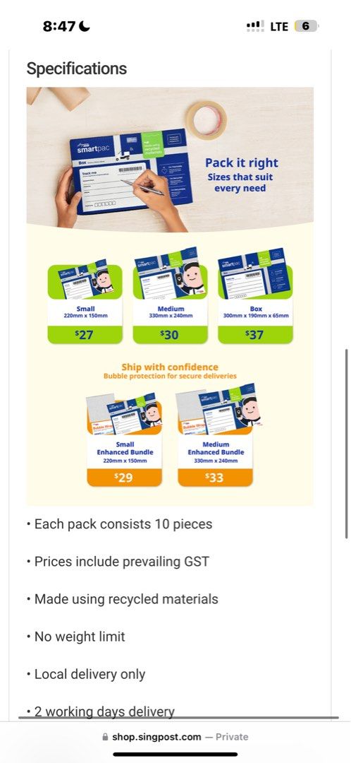 BN SingPost Smartpac Postage-paid Packaging Envelope Tracking ...