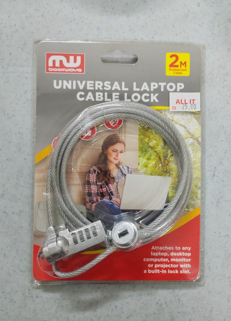 Boomwave Universal Laptop Cable Lock 2 Meter (Rubberized Cable ...