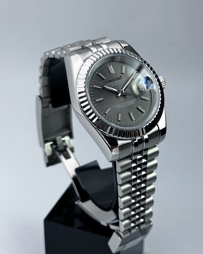 Custom Seiko Mod 39mm Rhodium Grey Ghost Datejust Automatic Watch, Men ...