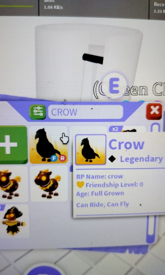 FR CROW ADOPT ME LEGENDARY OLD PET, Video Gaming, Gaming Accessories ...