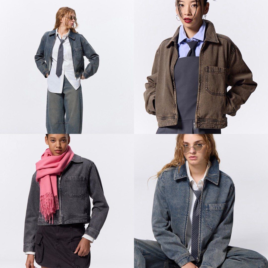 gu denim zip up blouson, Women's Fashion, Coats, Jackets and Outerwear ...