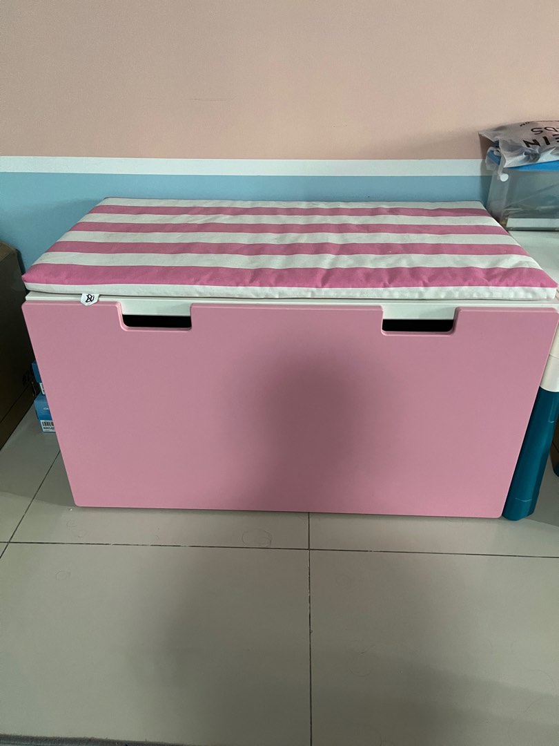 Ikea pink Stuva bench storage with pad, Furniture & Home Living ...