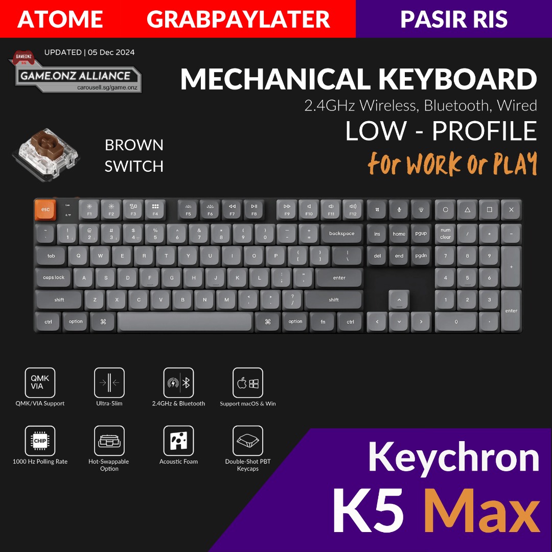 Keychron K5 Max QMK/VIA Wireless Custom Mechanical Keyboard KYCN-K5M-H3 ...