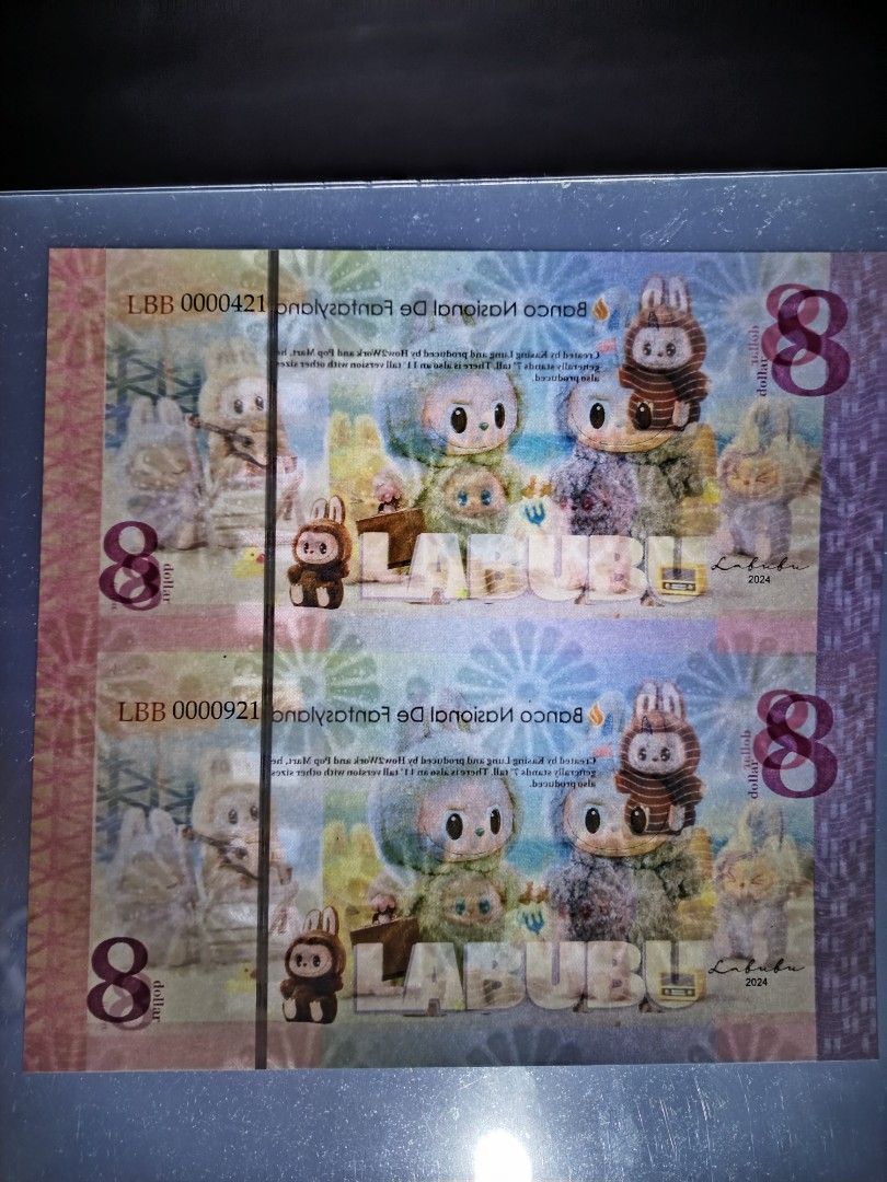 Clear stock Labubu Limited issued uncut 8 dollar Commemorative Test ...
