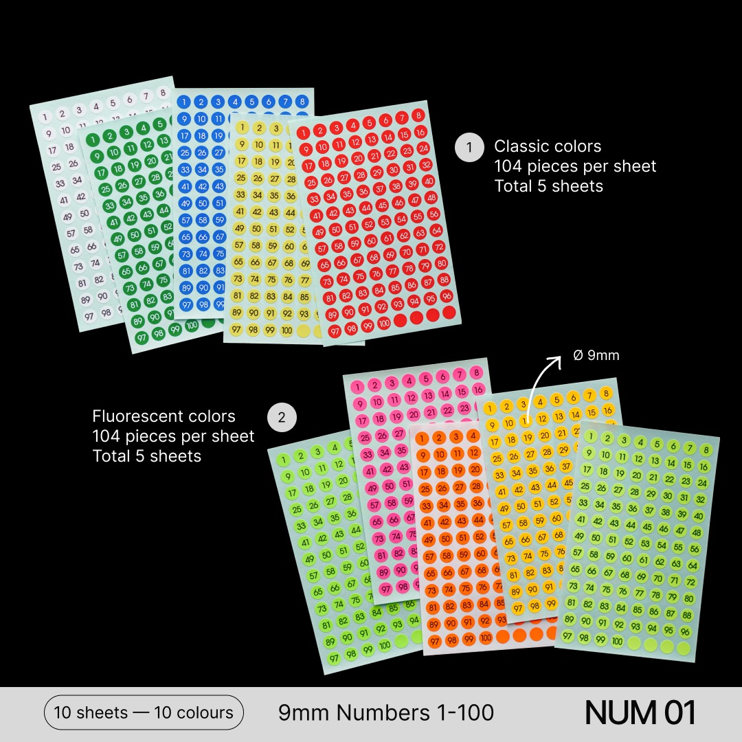 Num 01 : 9mm Circle Numbers 1-100, Hobbies & Toys, Stationery & Craft ...