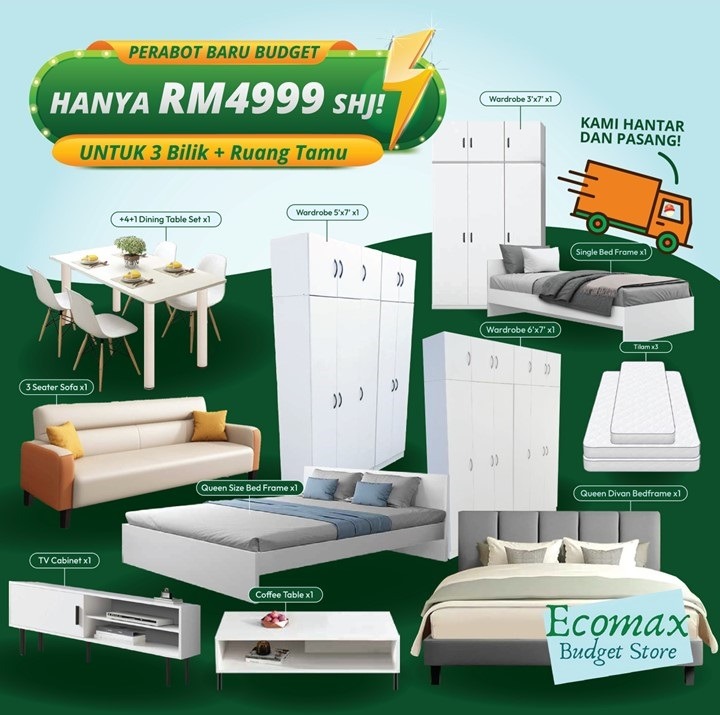 Pakej Perabot Baru Rumah Set 3 Bedrooms + Living + Dining Home New ...