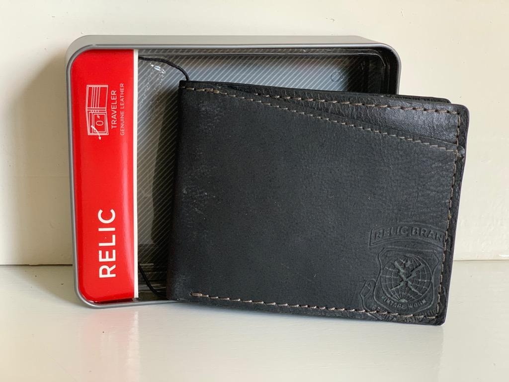 RELIC MEN'S HATCH BLACK TRAVELER GENUINE LEATHER BILLFOLD BIFOLD WALLET ...