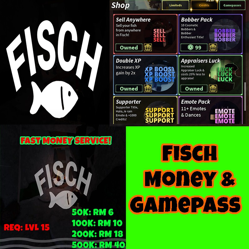 Roblox Fisch Gamepass Robux and Money C$ Service, Video Gaming, Gaming ...