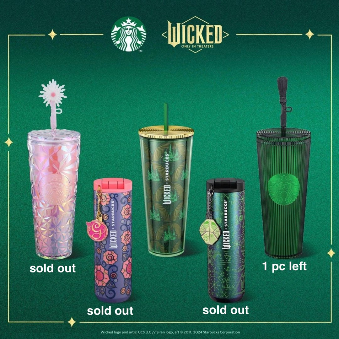 Starbucks x Wicked Elphaba Glinda Cold Cup Tumblers, Furniture & Home ...