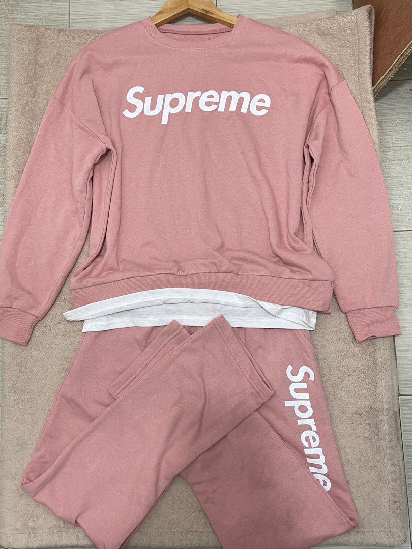 Supreme baby pink coordinate sweater and pants, Women's Fashion ...