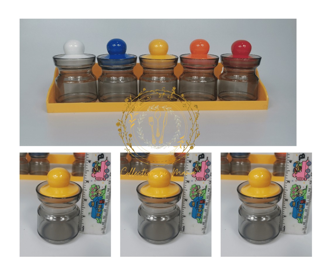 Vintage 5 piece Condiments Jar with Tray Set, Furniture & Home Living ...