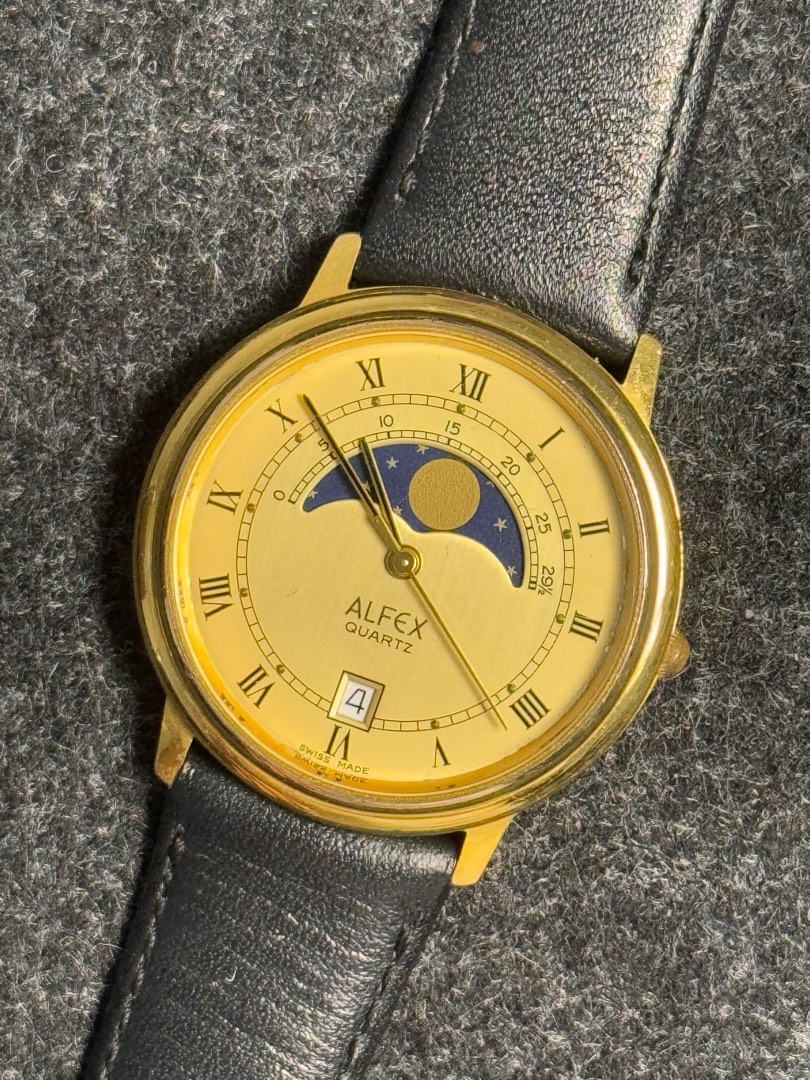 Vintage Alfex MoonPhase Swiss Watch, Men's Fashion, Watches & Accessories, Watches on Carousell