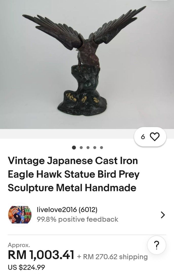 Vintage Japanese Cast Iron Eagle Hawk Statue Bird Prey Sculpture Metal ...