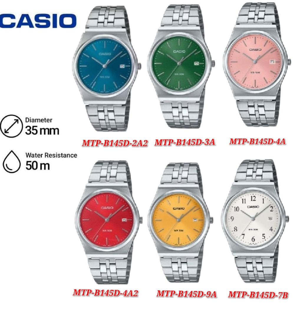 Casio General MTP-B145D / MTP-B145G Silver Stainless Steel Band Men ...