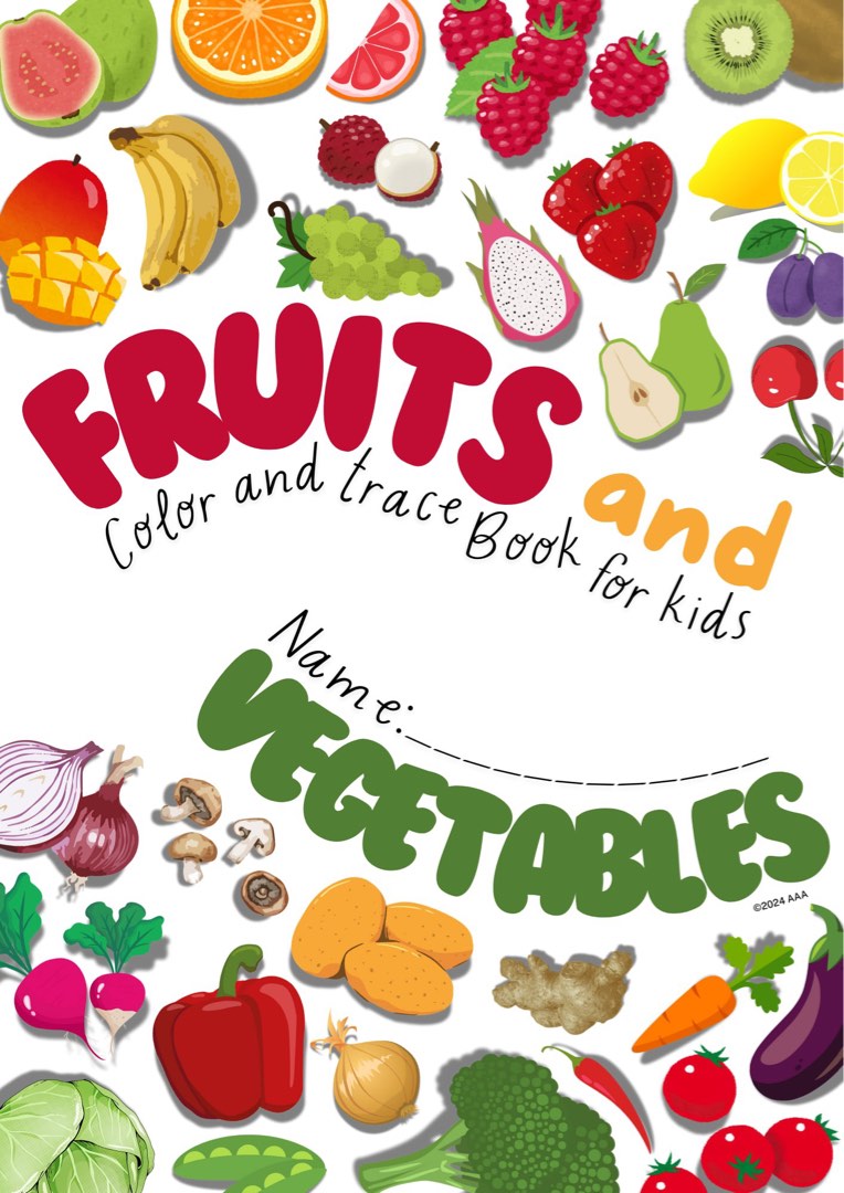 Color and Trace book: Fruits & Vegetables, Babies & Kids, Infant ...
