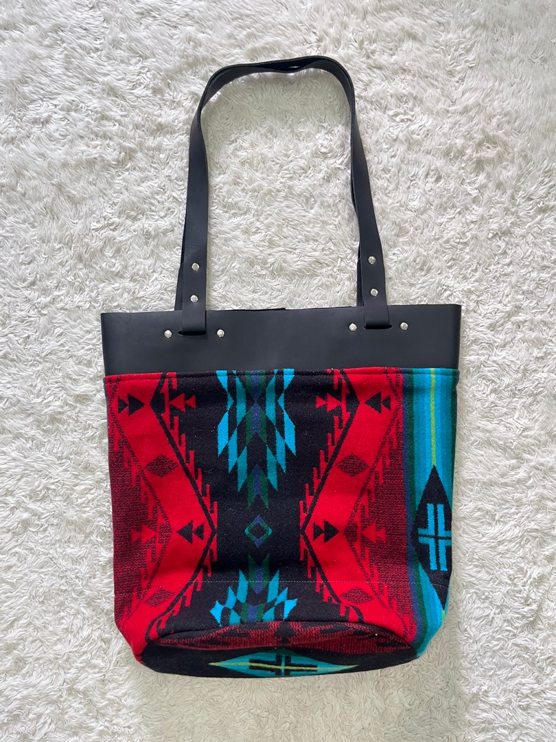 Tarboo Navajo Aztec Chimayo Pendleton Design Large Leather Tote Bag ...