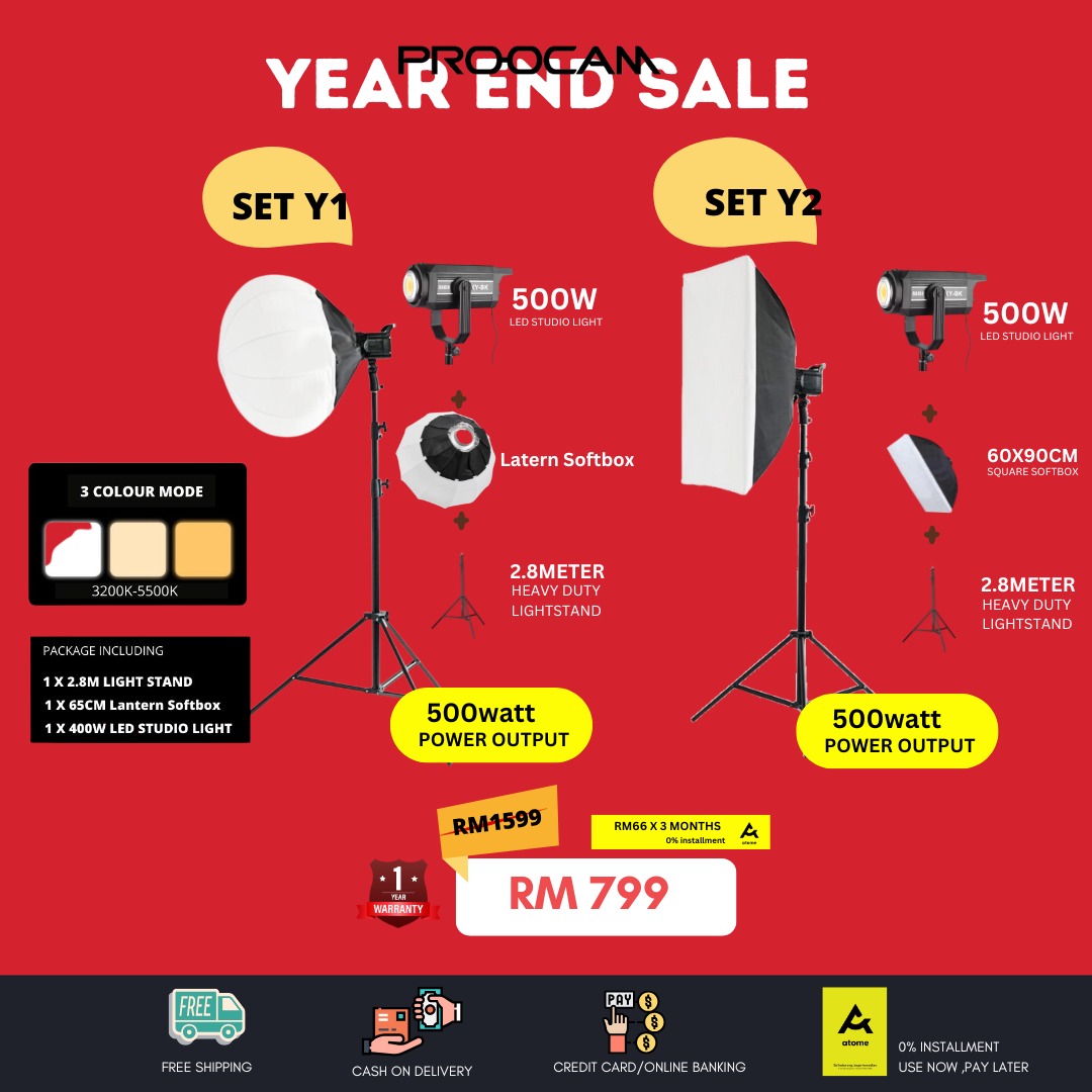 NEW Proocam 500W Studio Video Light 1 Single Full Set Lantern Square ...