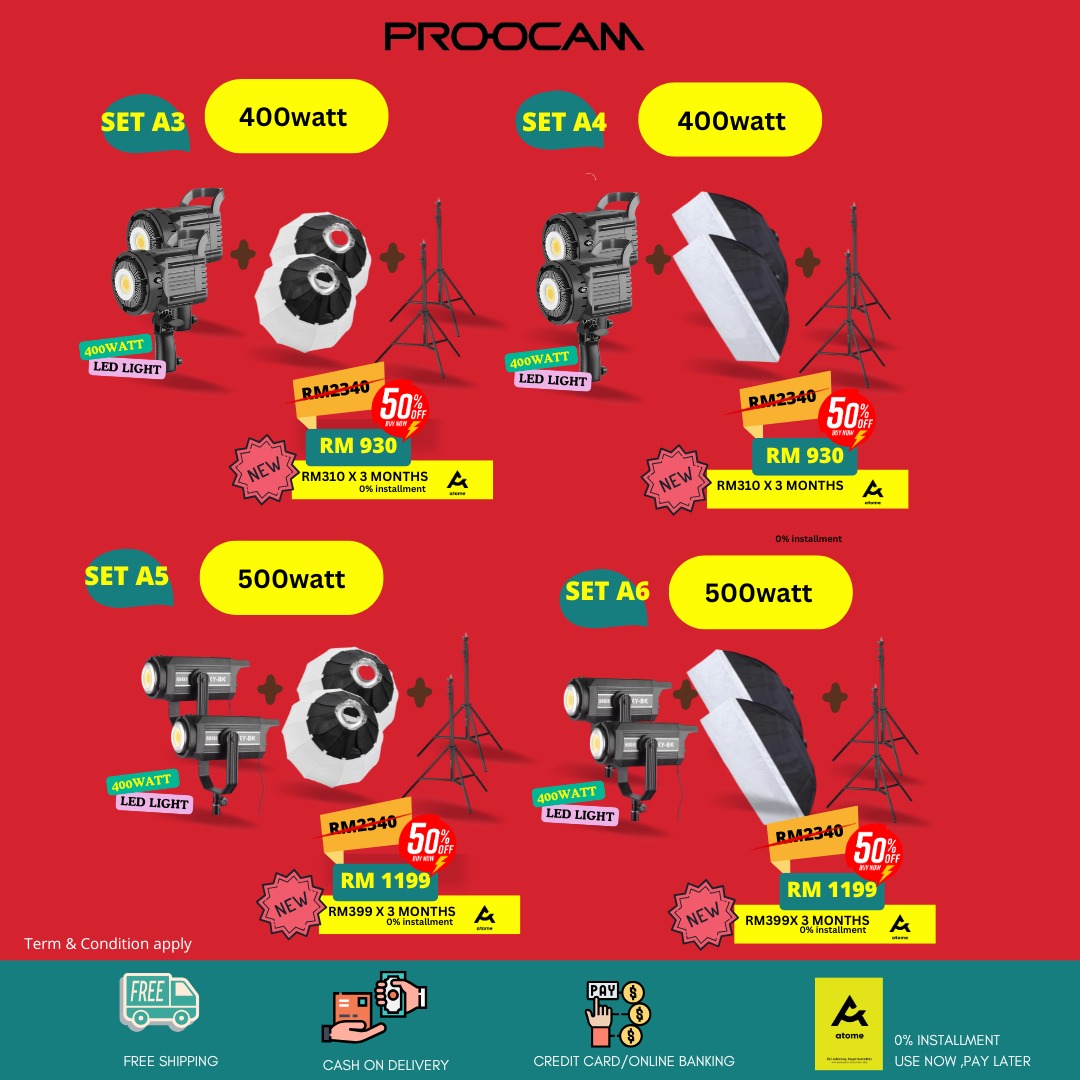 NEW Proocam 500W Studio Video Light 2 Full Set Lantern Square Softbox ...