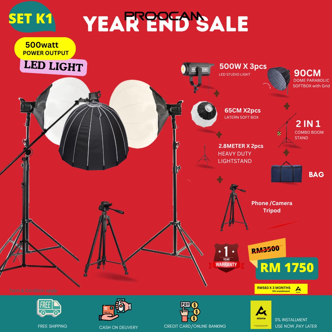 NEW Proocam 500W Studio Video Lights 3 Full Sets Lantern Softbox Dome ...